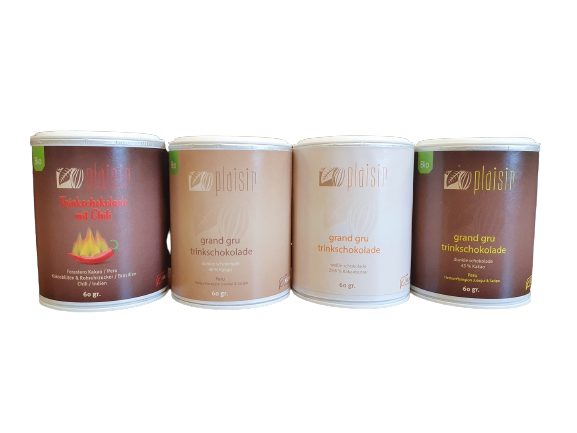 Plaisir Bio-Trinkschokolade Probierset kaufen | 4 Sorten à 60 g – Mondo ...